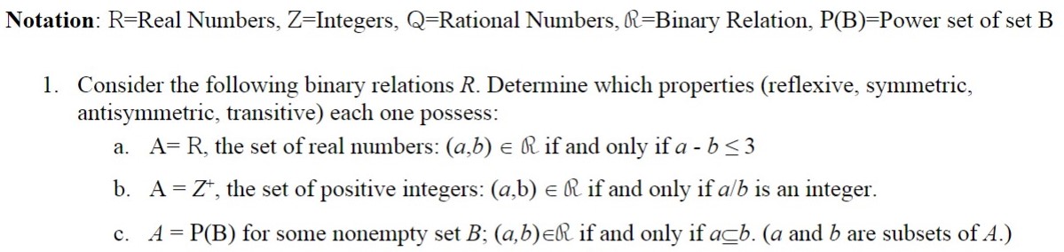 Solved Notation: R= Real Numbers, Z= Integers, Q= Rational | Chegg.com