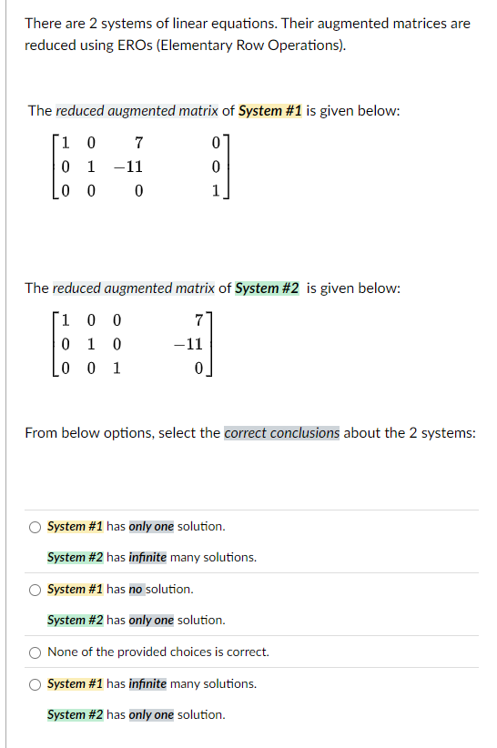 Solved There are 2 ﻿systems of ﻿linear equations. Their | Chegg.com