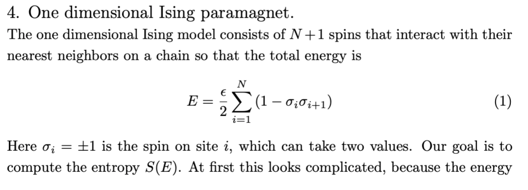 Solved 4. One dimensional Ising paramagnet. The one | Chegg.com