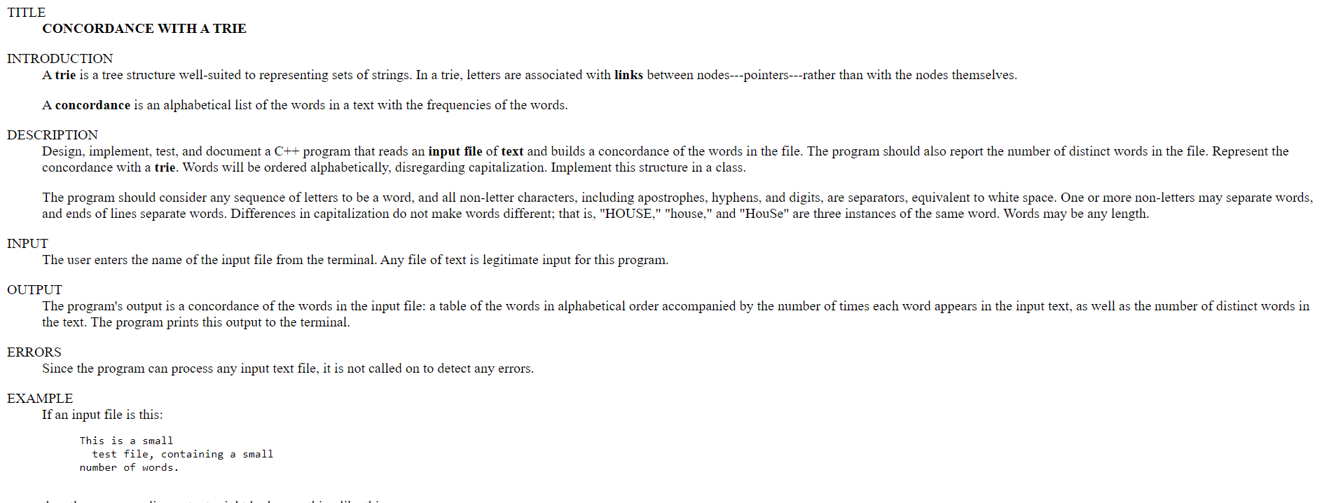 Solved TITLE CONCORDANCE WITH A TRIE INTRODUCTION A trie is | Chegg.com