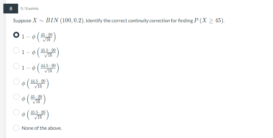 Solved Suppose X∼BIN(100,0.2). Identify the correct | Chegg.com