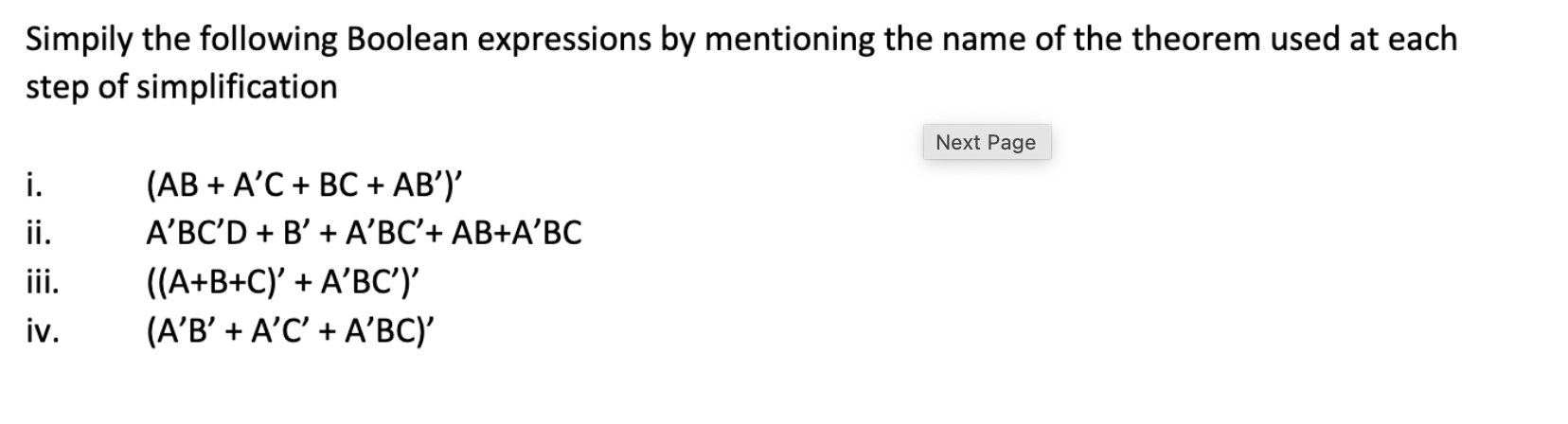 Simpily the following Boolean expressions by | Chegg.com