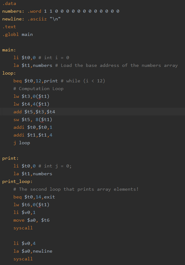 data numbers: .word 1 1 0 OOOOOOOOOOO newline: asciiz | Chegg.com