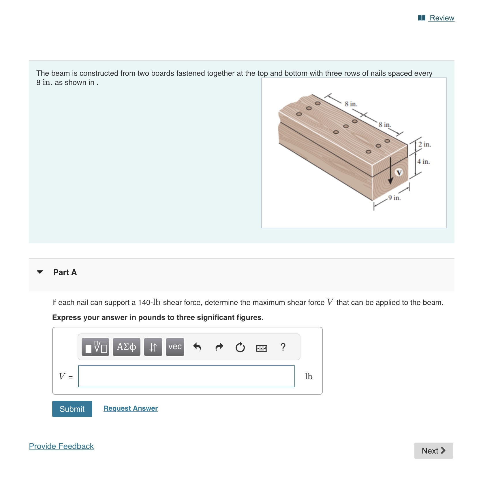 Solved The beam is constructed from two boards fastened | Chegg.com