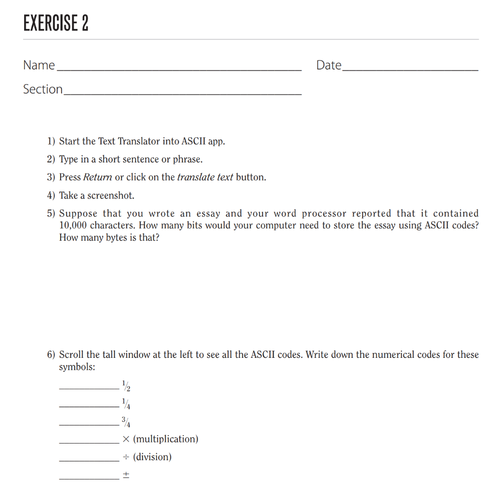 Solved EXERCISE 1 Name Date Section 1) Start the Character | Chegg.com