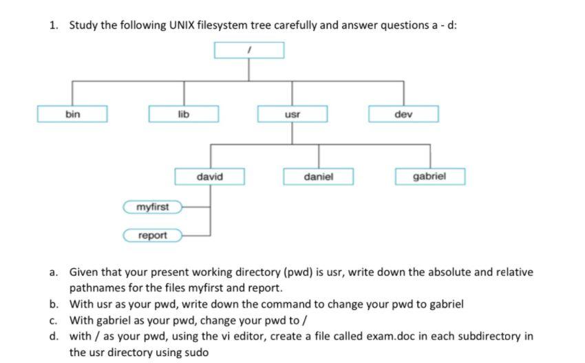 Solved 1. Study the following UNIX filesystem tree carefully | Chegg.com