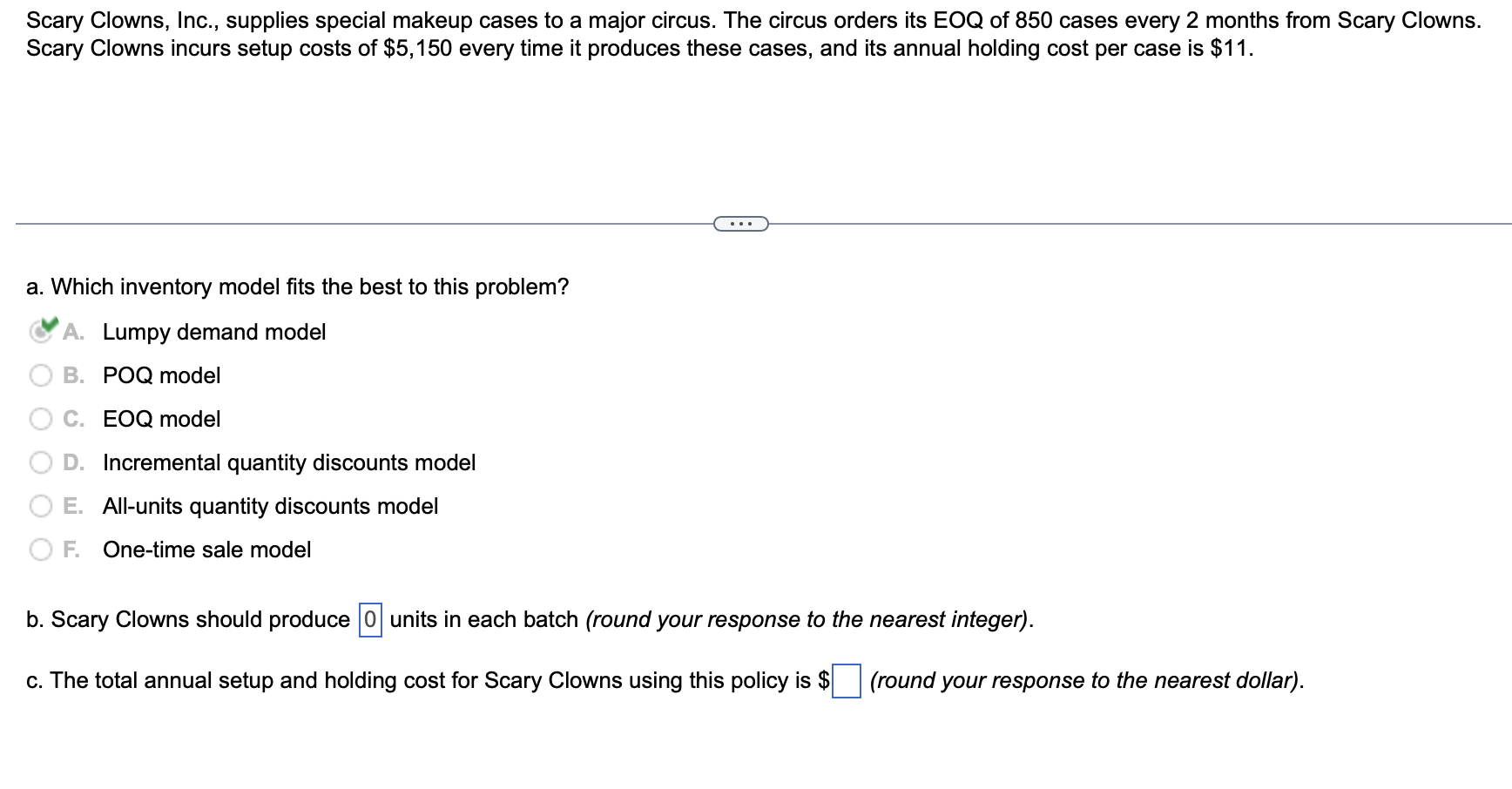 Solved Scary Clowns, Inc., supplies special makeup cases to | Chegg.com