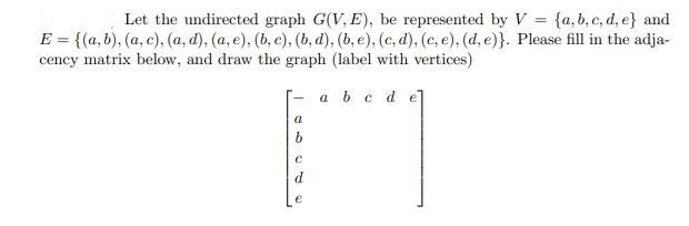 Solved Let the undirected graph G(V,E), be represented by | Chegg.com