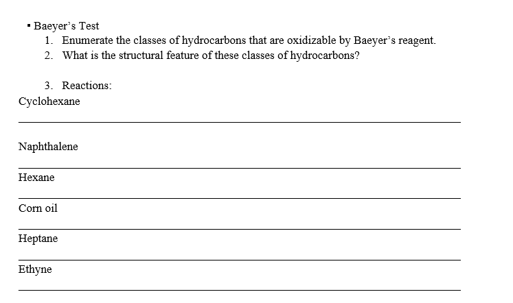 Solved 1 Baeyer's Test 1. Enumerate the classes of | Chegg.com