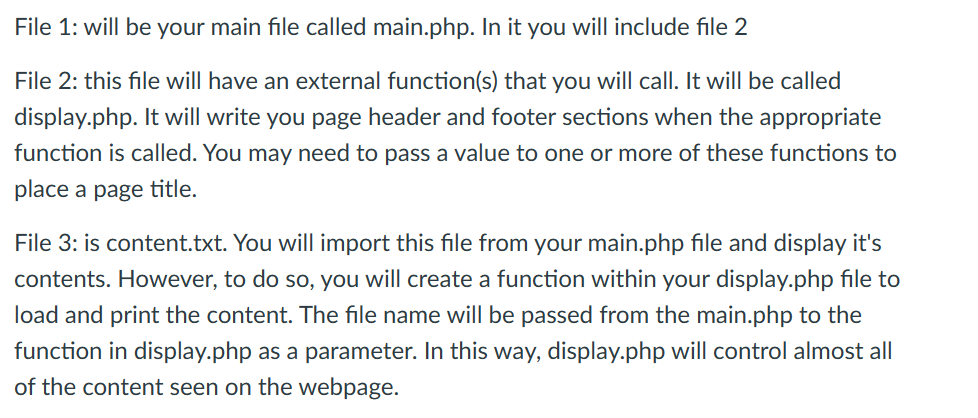 Solved File 1: will be your main file called main.php. In it | Chegg.com