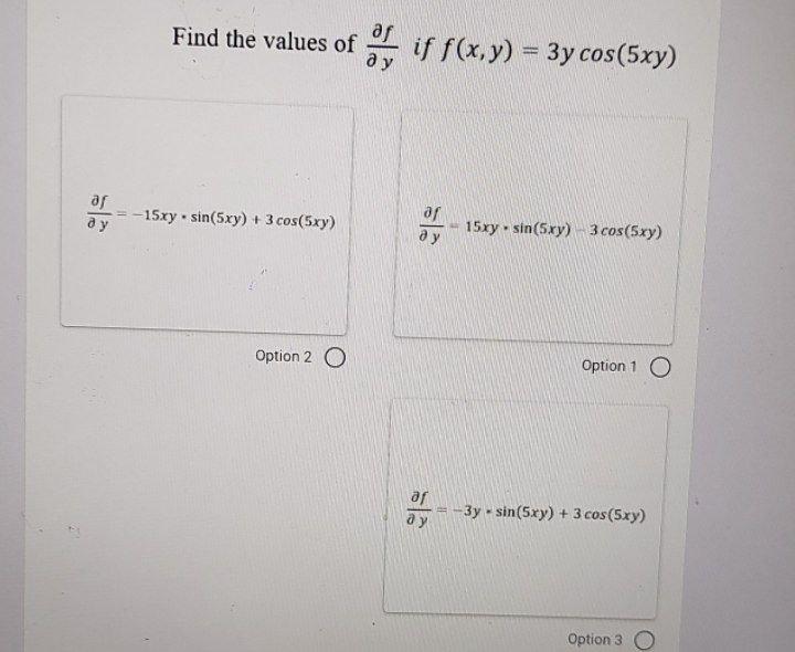Solved Find the values of if f(x,y) = 3y cos(5xy) as - 15xy | Chegg.com