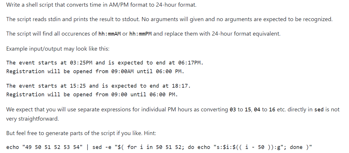 Solved Write a shell script that converts time in AM/PM | Chegg.com