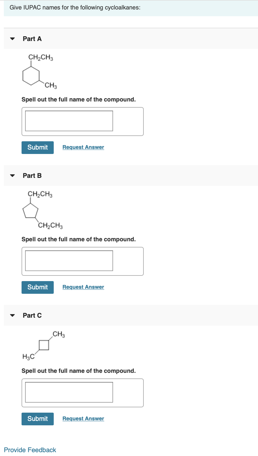 Solved Give IUPAC names for the following cycloalkanes: Part | Chegg.com