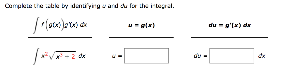 Solved Complete the table by identifying u and du for the | Chegg.com