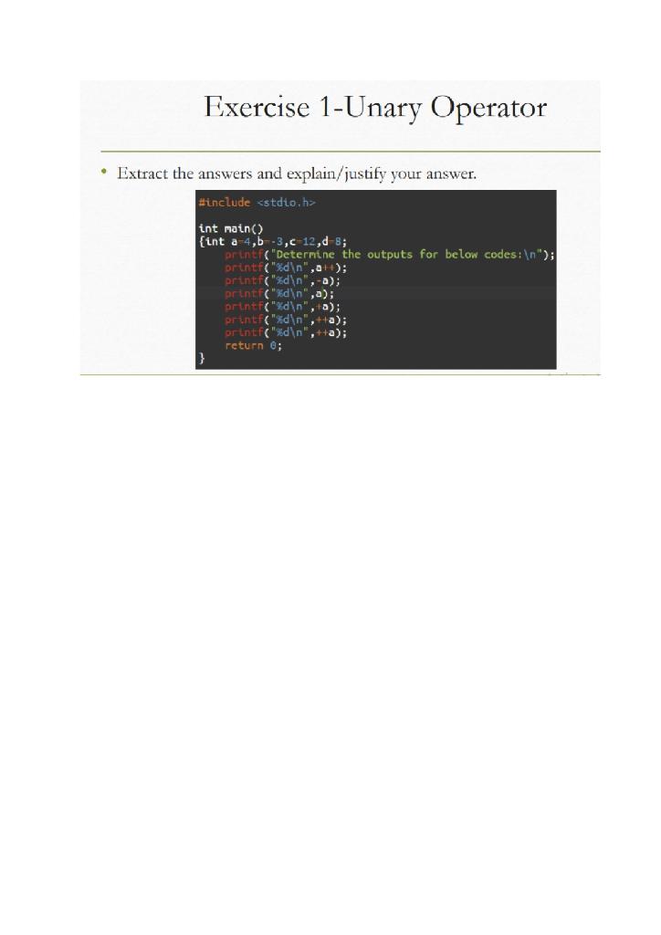 Solved MANUAL unary operator | Chegg.com