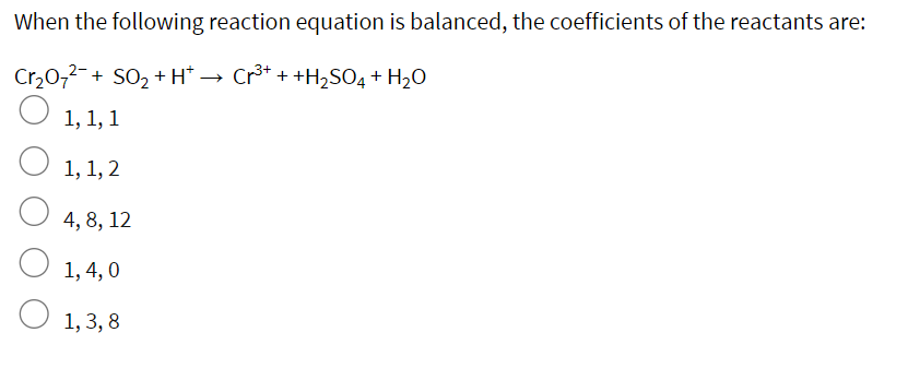 Solved When the following reaction equation is balanced, the | Chegg.com
