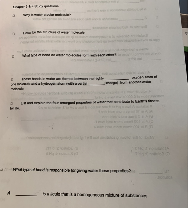 Solved Chapter 3 & 4 Study questions O Why is water a polar | Chegg.com