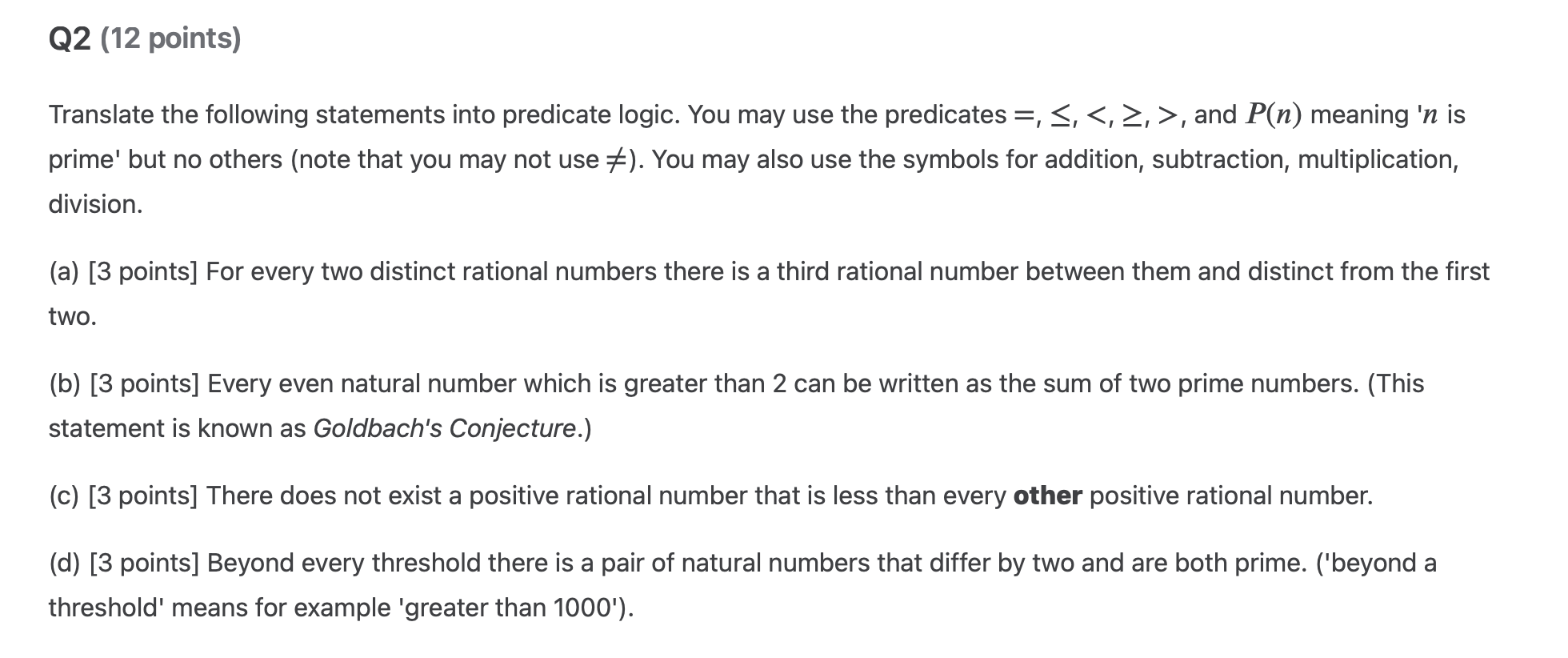 Solved Q2 (12 ﻿points)Translate the following statements | Chegg.com