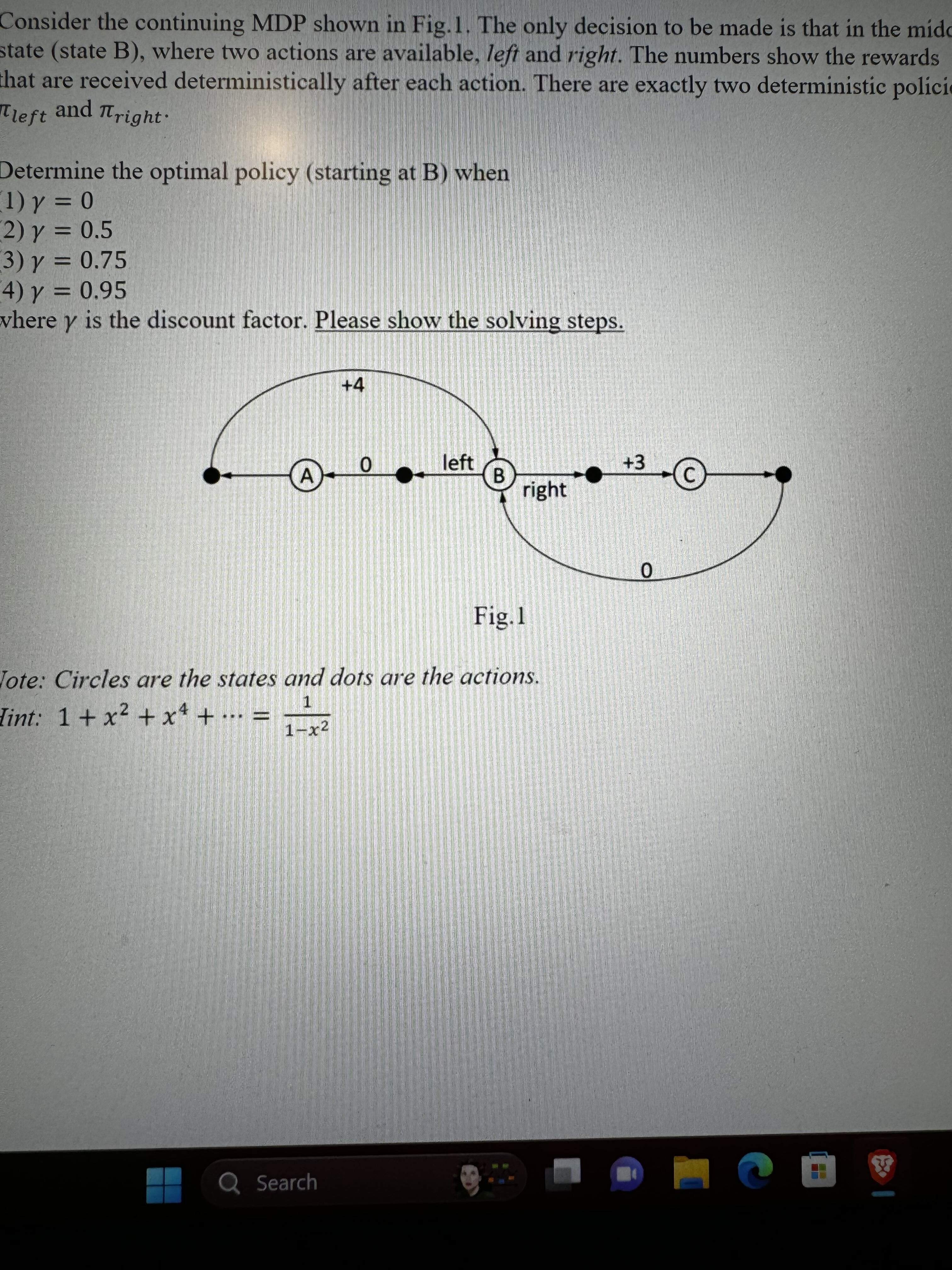 Solved Consider the continuing MDP shown in Fig.1. The only | Chegg.com