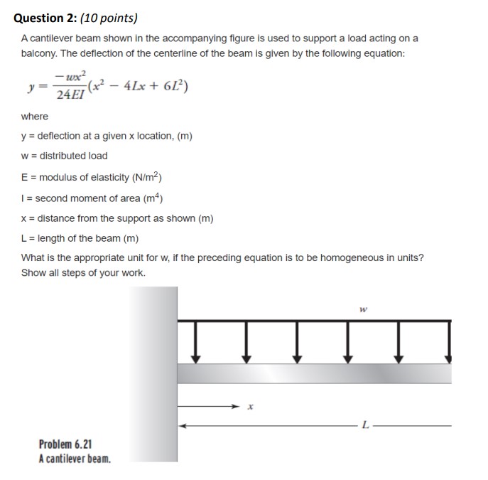Solved Question 2: (10 points) A cantilever beam shown in | Chegg.com