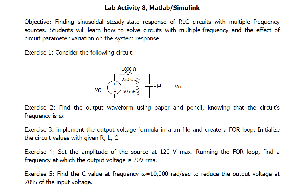 Lab Activity 8, Matlab/Simulink Objective: Finding | Chegg.com