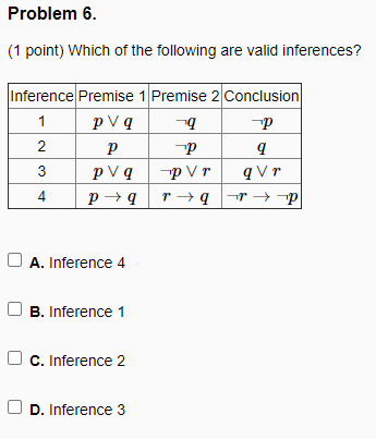 Solved Problem 6. (1 point) Which of the following are valid | Chegg.com