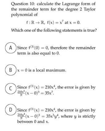 Solved Question 10: calculate the Lagrange form of the | Chegg.com