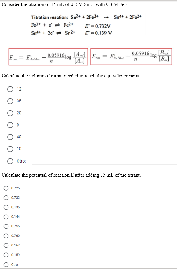 Solved Consider the titration of 15 mL of 0.2 M Sn2+ with | Chegg.com
