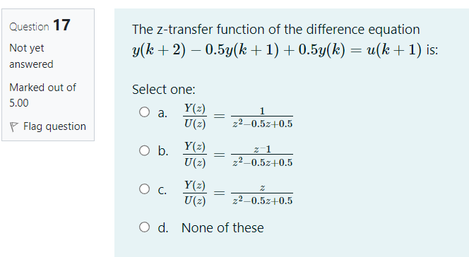 Solved The z-transfer function of the difference equation | Chegg.com