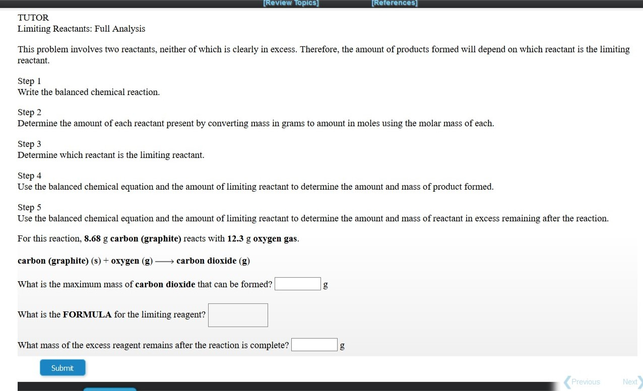 Solved [Review Topics] (References TUTOR Limiting Reactants: | Chegg.com