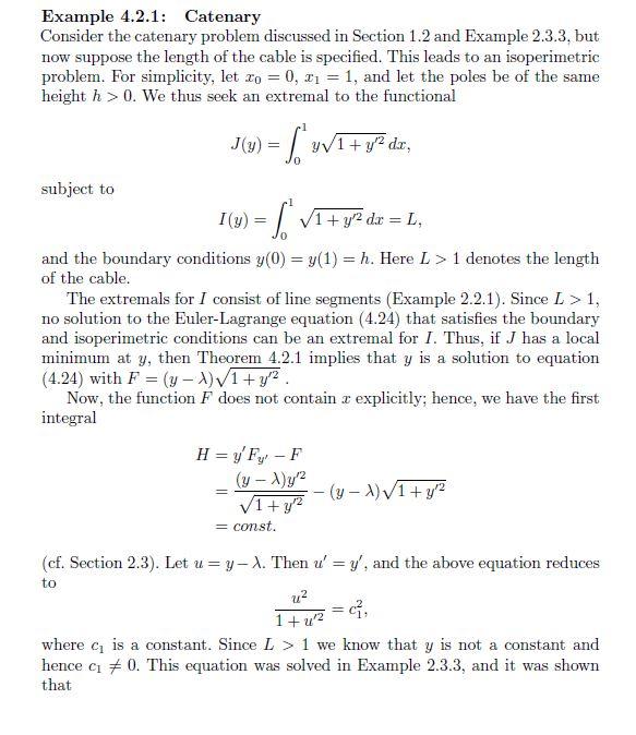 Example 4.2.1: Catenary Consider the catenary problem | Chegg.com
