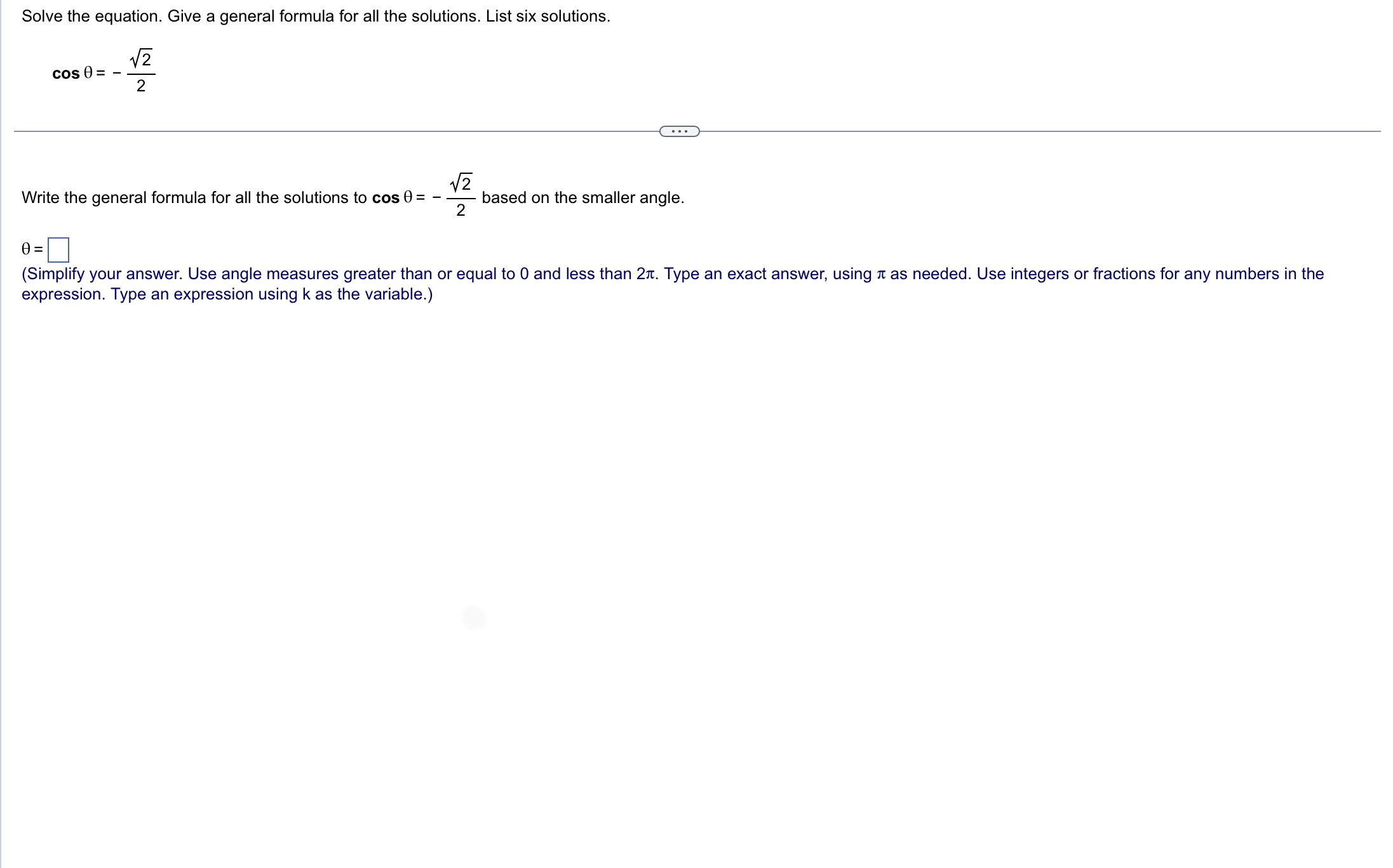 Solved Solve the equation. Give a general formula for all | Chegg.com