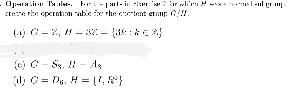 Solved Operation Tables. For the parts in Exercise 2 for | Chegg.com