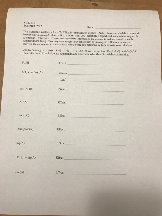 Solved Math 284 SUMMER 2017 Name This worksheet contains a | Chegg.com