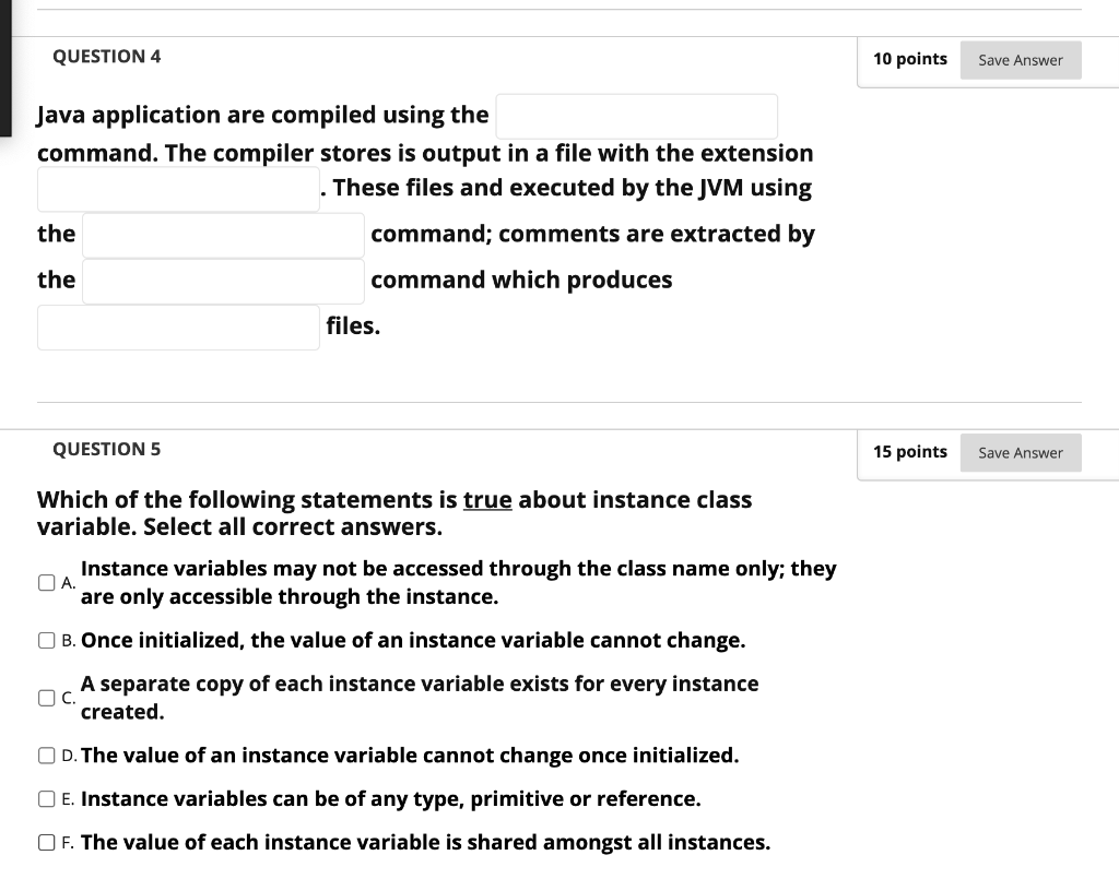 Solved Question 4 10 Points Save Answer Java Application Are 
