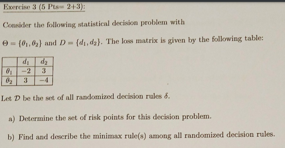 Solved Consider the following statistical decision problem | Chegg.com