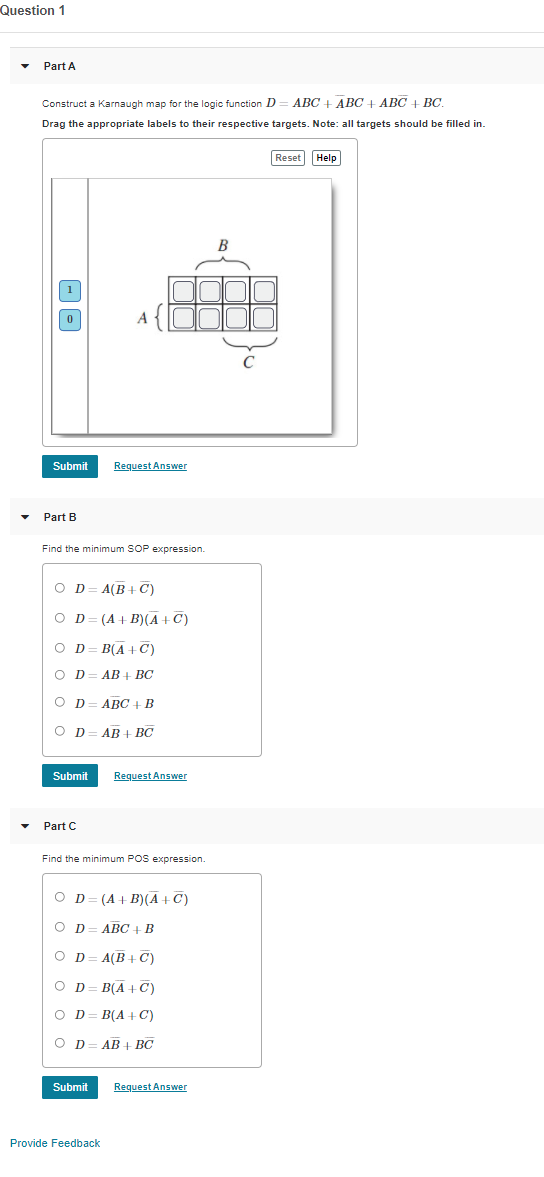 Solved Question 1 Part A Construct A Karnaugh Map For The 