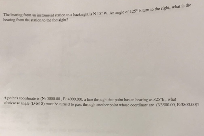 Solved The bearing from an instrument station to a backsight | Chegg.com