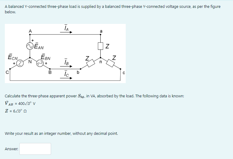 Solved A balanced Y-connected three-phase load is supplied | Chegg.com
