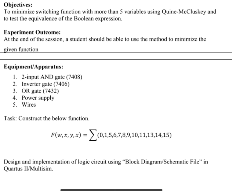 Solved Objectives: To minimize switching function with more | Chegg.com