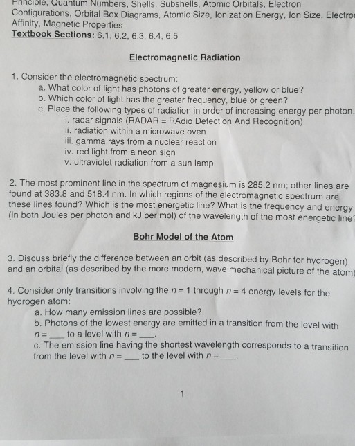 Solved nciple, Quantum Numbers, Shells, Subshells, Atomic | Chegg.com