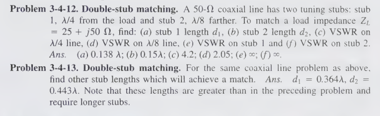 Solved Problem 3-4-12. Double-stub matching. A 50−Ω coaxial | Chegg.com