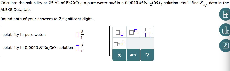 Solved Calculate the solubility at 25 °C of PbCrO 4 in pure | Chegg.com