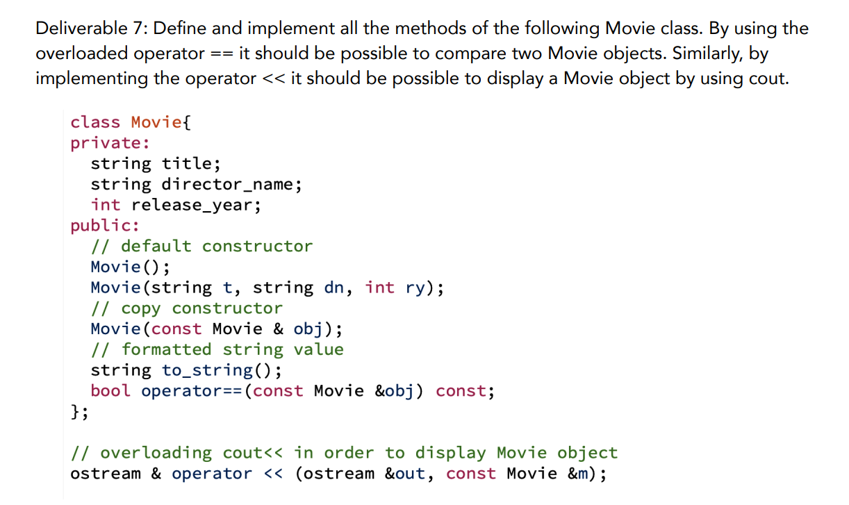 Solved Deliverable 7: Define and implement all the methods | Chegg.com