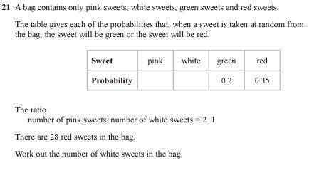 Solved 21 A bag contains only pink sweets, white sweets, | Chegg.com