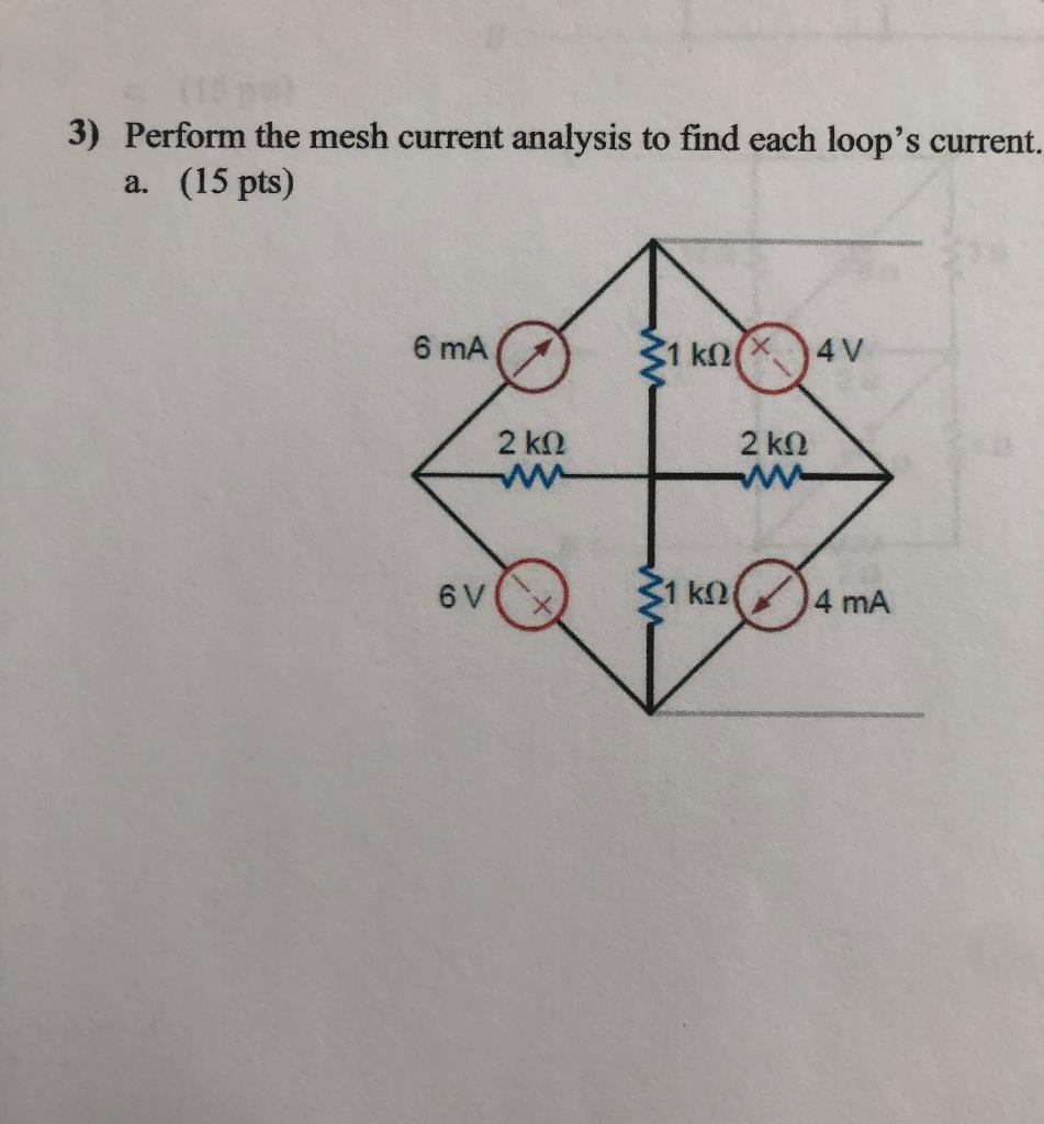 Solved 3) Perform the mesh current analysis to find each | Chegg.com