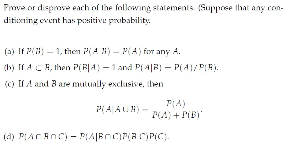 Solved Prove or disprove each of the following statements. | Chegg.com