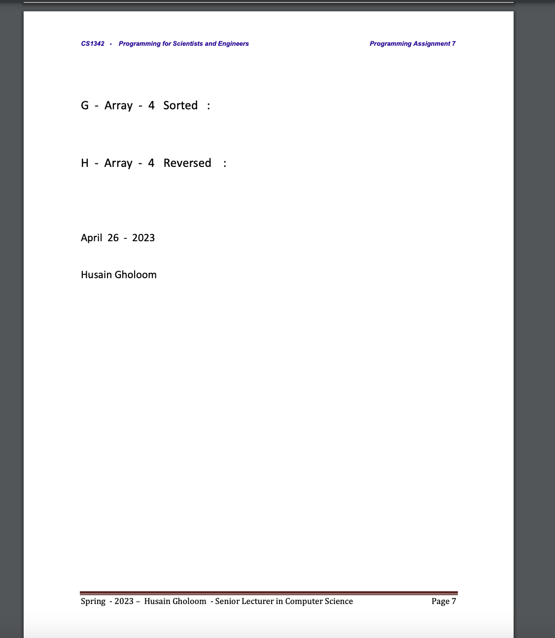 CS 1342 Programming 7 15% of your final grade Due | Chegg.com