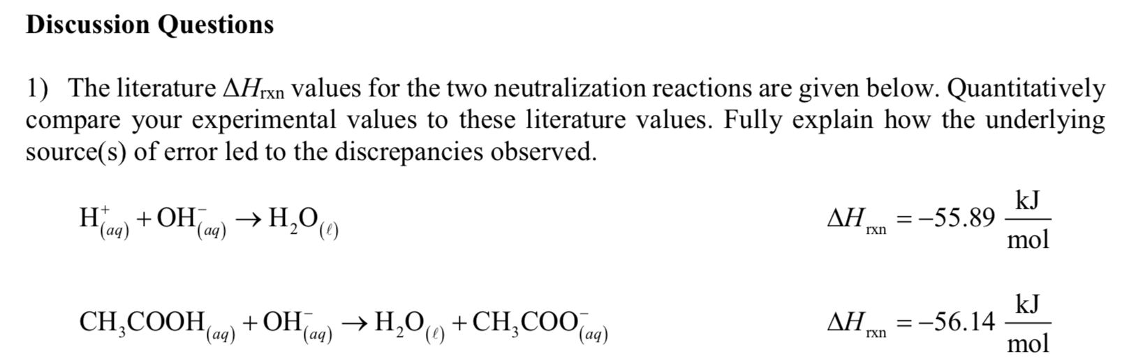 Discussion Questions 1 The Literature Ahrxn Values