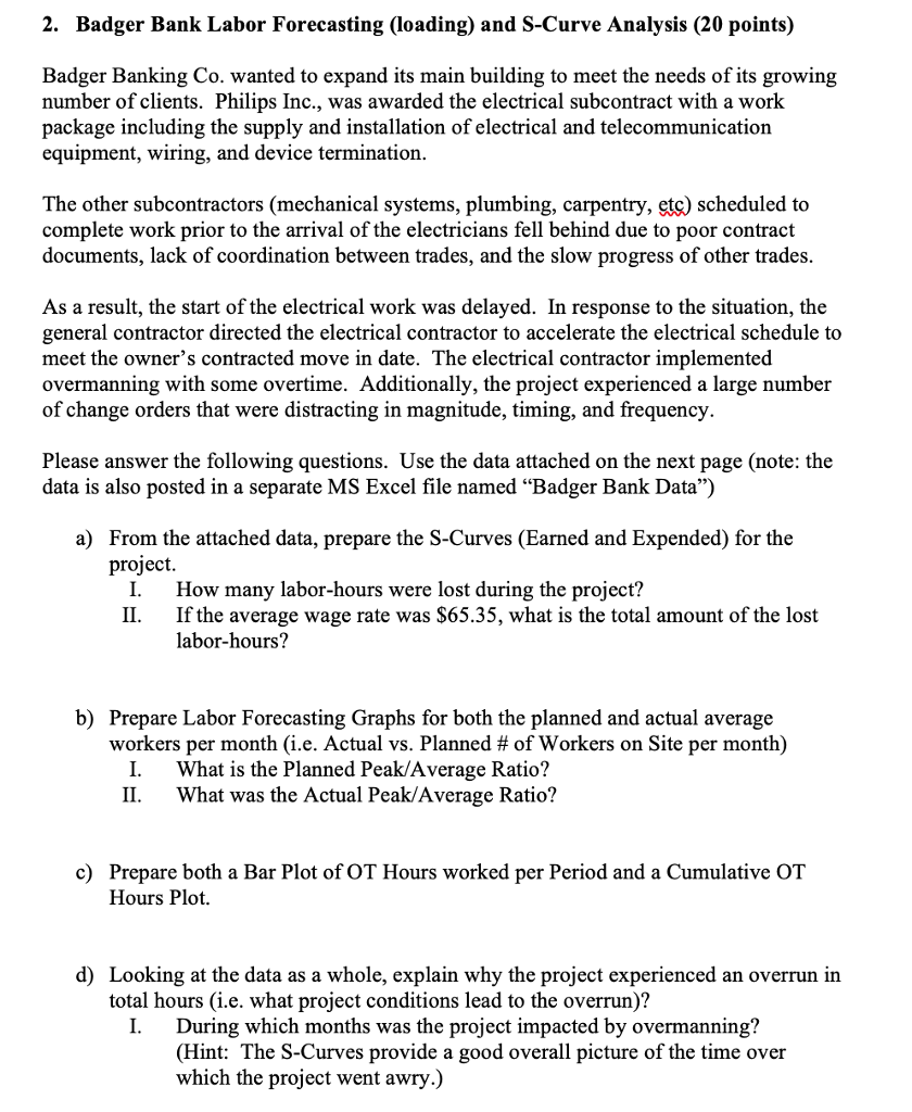 2. Badger Bank Labor Forecasting (loading) and | Chegg.com